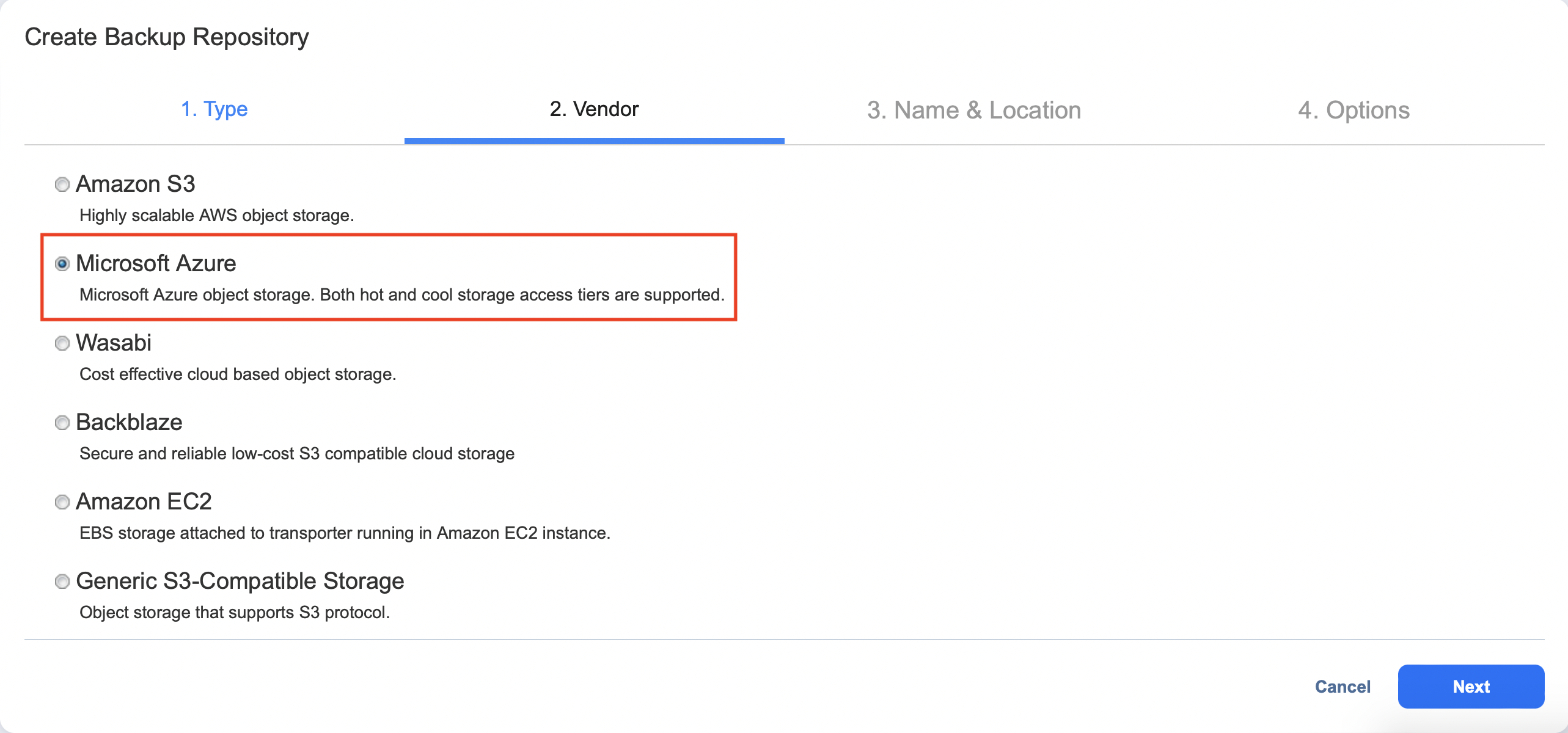 Backup Repository in Microsoft Azure Blob Storage